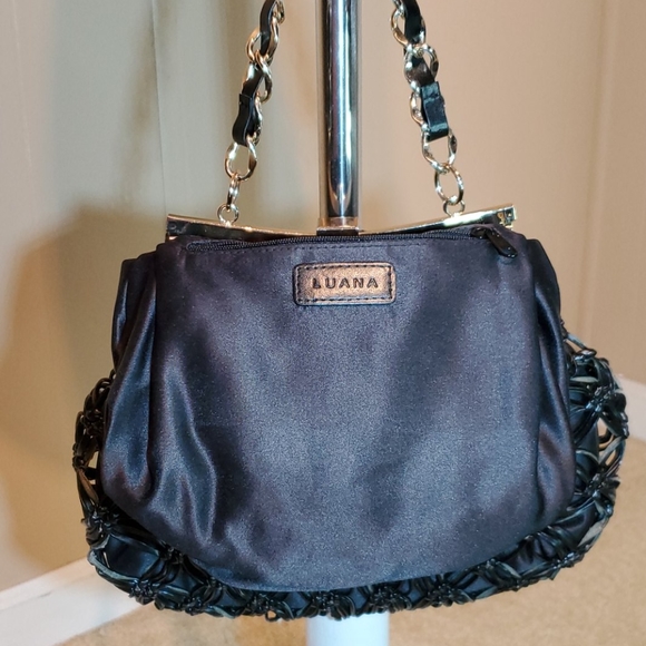 Luana | Bags | Luana Black Leather Satin Weave Satchel | Poshmark